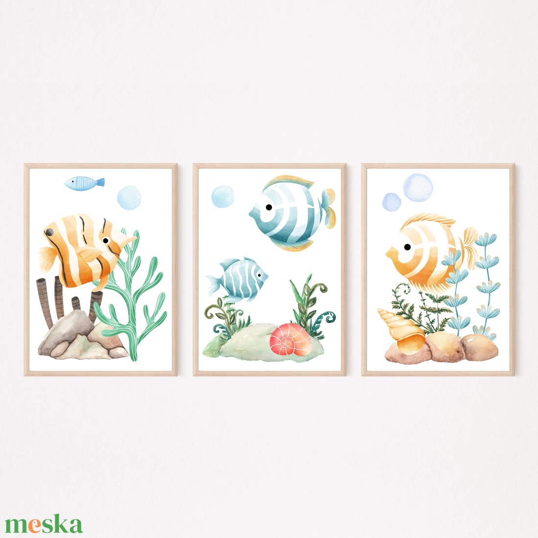 Tengeri halak gyerekszoba dekor poszter - A4 falikép szett - 3 db- Meska.hu