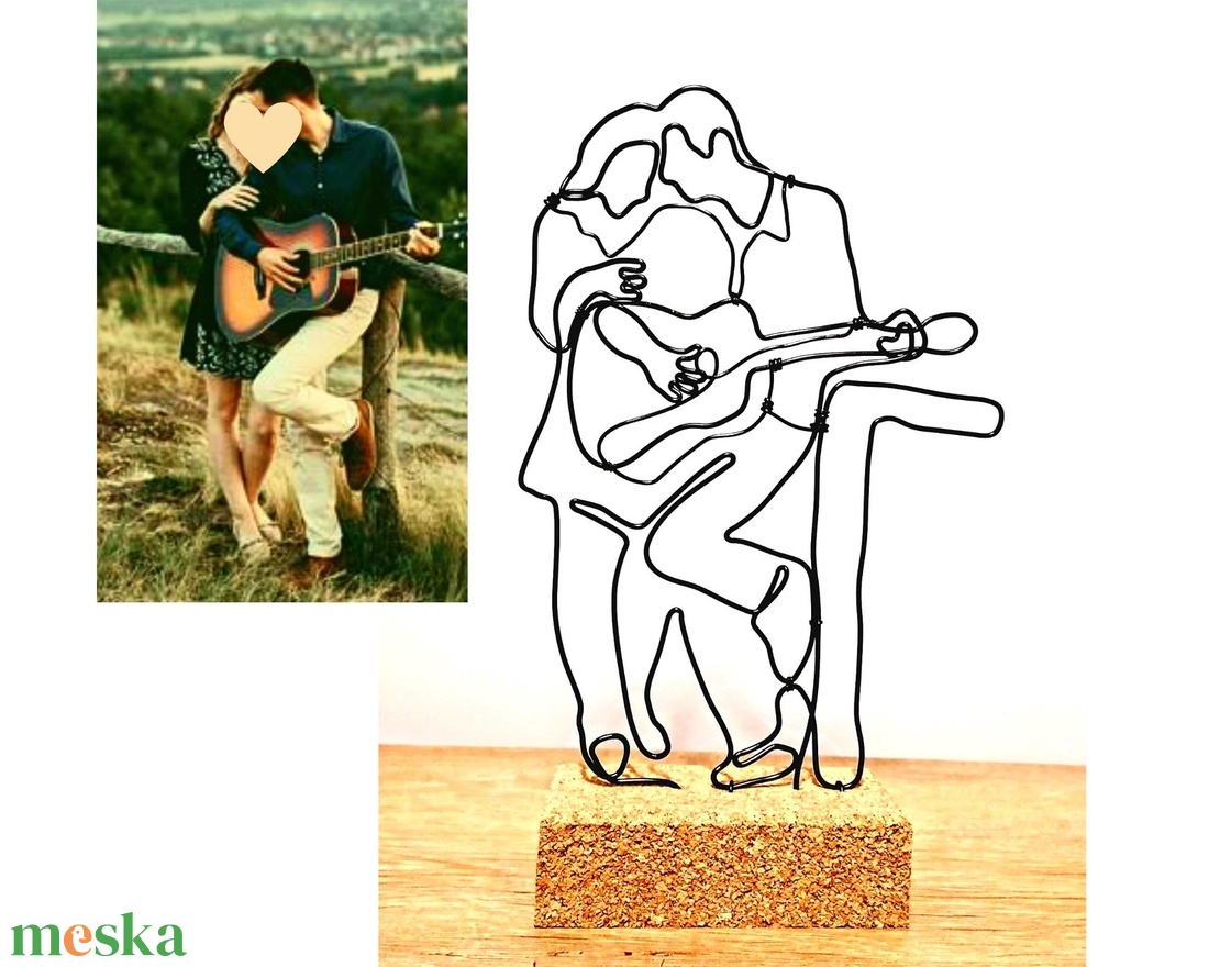 Egyedi szobor drótból vonalrajz szerűen fénykép alapján - romantikus ...