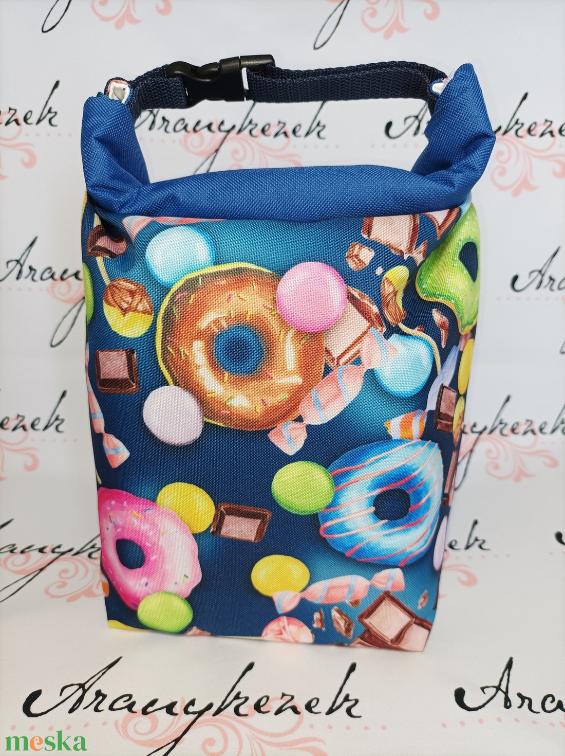 Cukorka,csoki,fánk mintás-Vízálló uzsonnás tasak kézben vihető-PUL ...