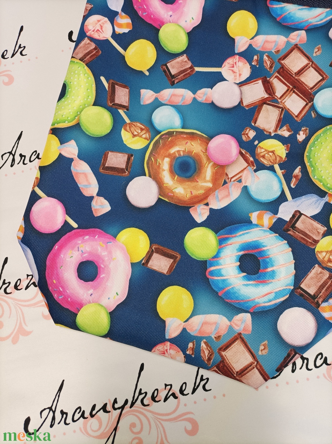 Cukorka,csoki,fánk mintás-Vízálló uzsonnás tasak kézben vihető-PUL ...