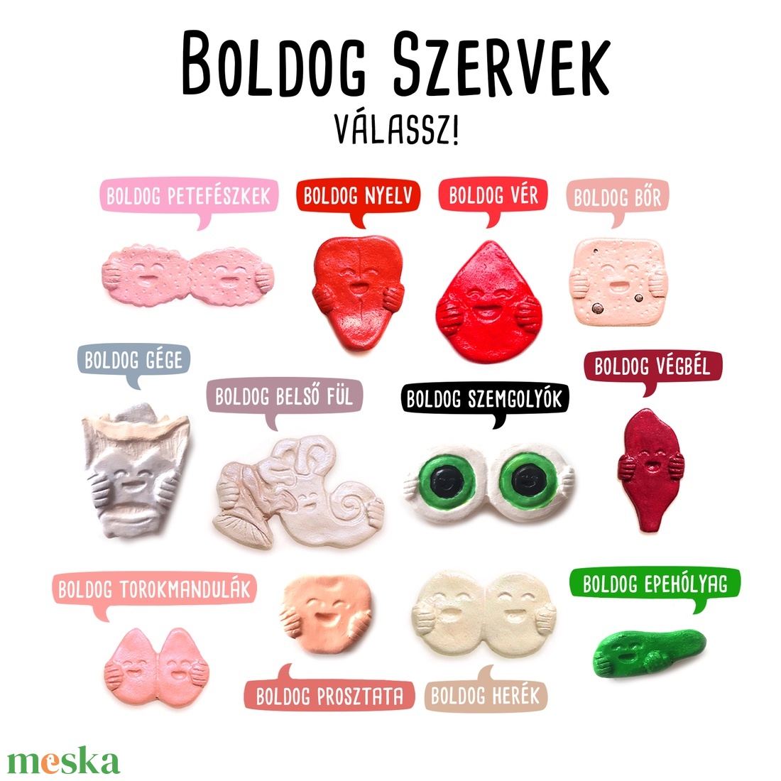 Boldog Szervek - hűtőmágnes kerámia - here prosztata epe bőr nyelv gége ...