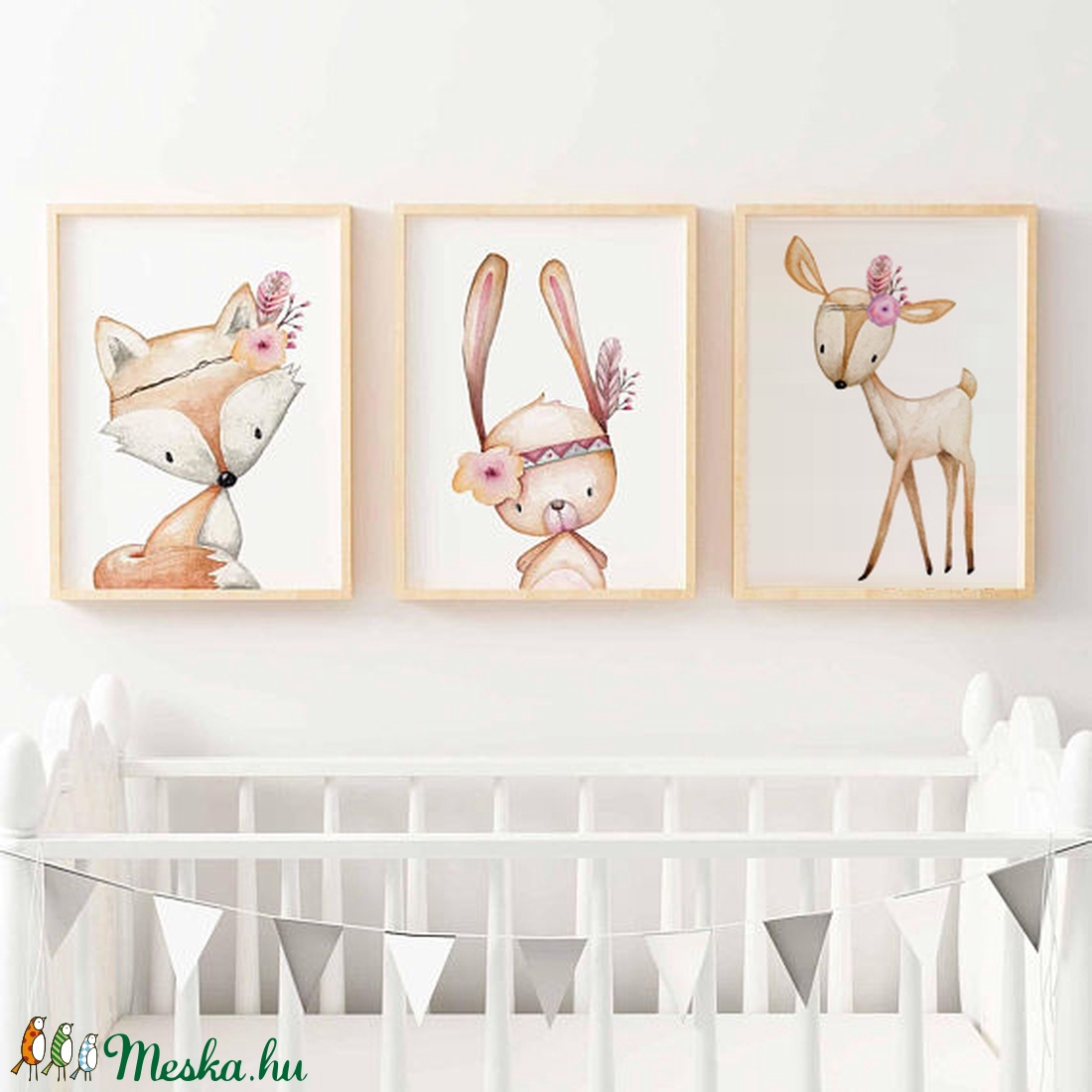 Babaszoba fali dekoráció, állatos - róka, nyuszi, őzike fali kép A4 ...