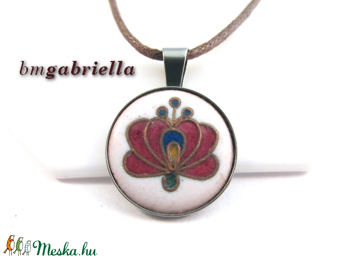 Bíbor matyó rózsa - tűzzománc medál, nyaklánc - magyar népi motívum ...