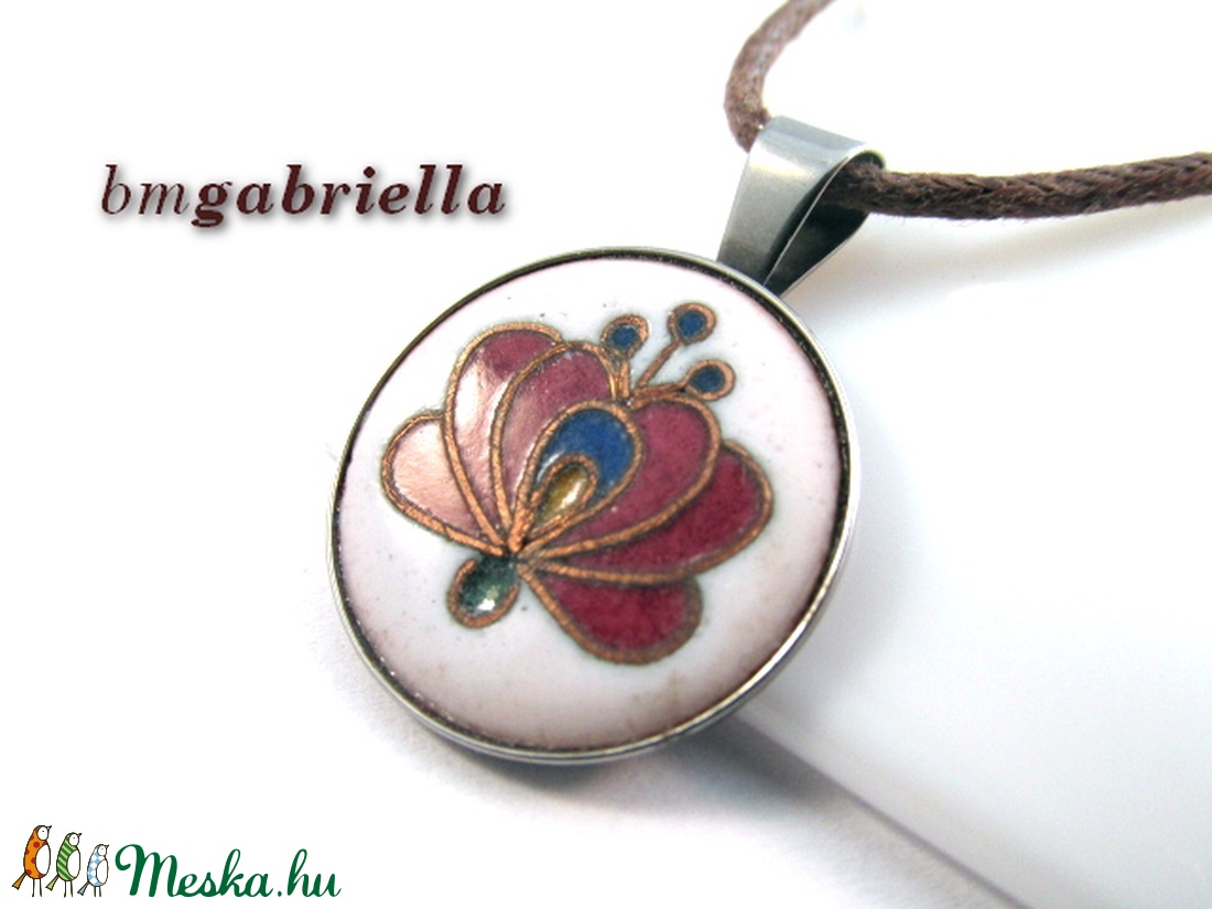 Bíbor matyó rózsa - tűzzománc medál, nyaklánc - magyar népi motívum ...