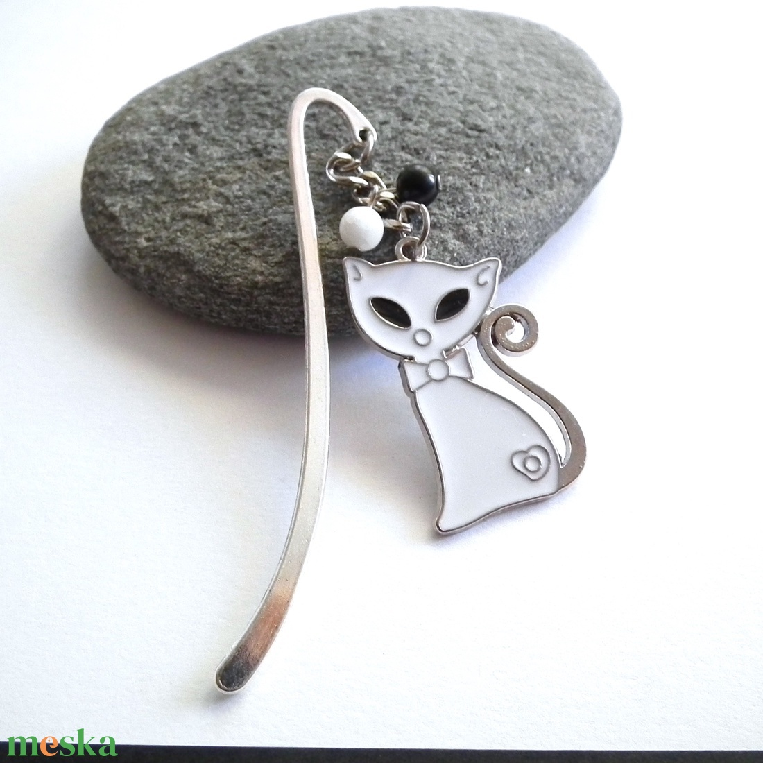 Fehér cica könyvjelző- Meska.hu