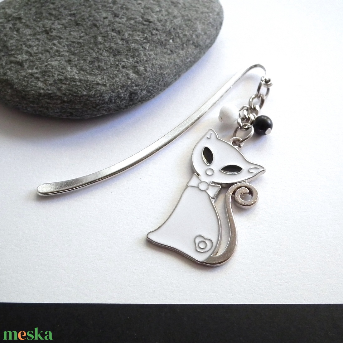 Fehér cica könyvjelző- Meska.hu