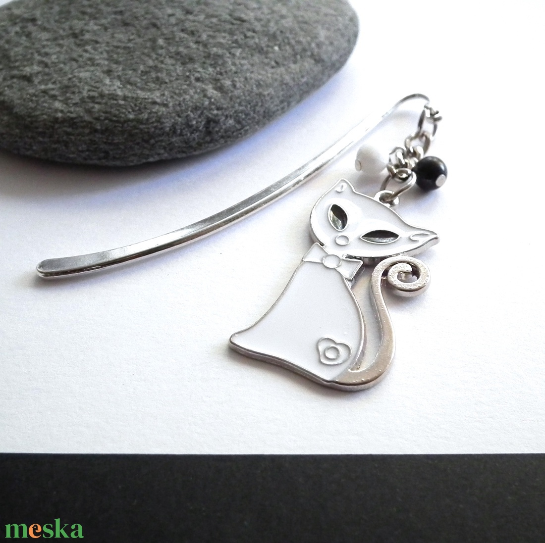 Fehér cica könyvjelző- Meska.hu