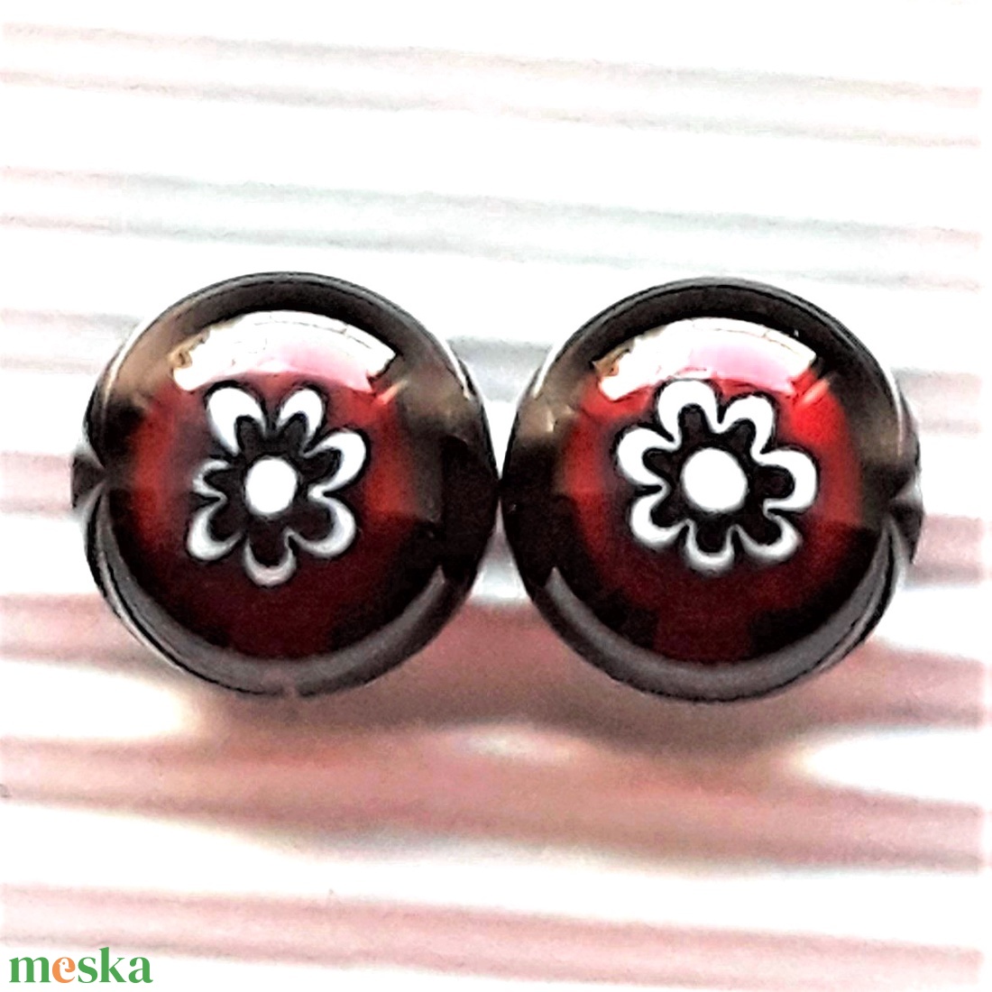 AKCIÓS! - Csoki-piros ezervirág millefiori üveg fülbevaló ORVOSI FÉM ...