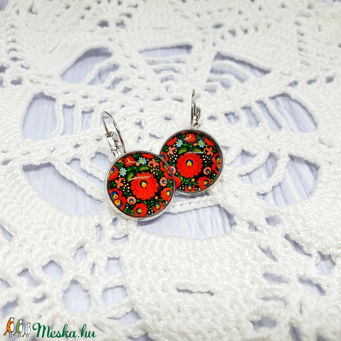 Matyó szabály patentkapcsos fülbevaló, hagyományos, autentikus minta ...