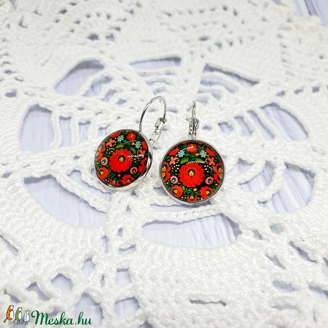 Matyó szabály patentkapcsos fülbevaló, hagyományos, autentikus minta ...