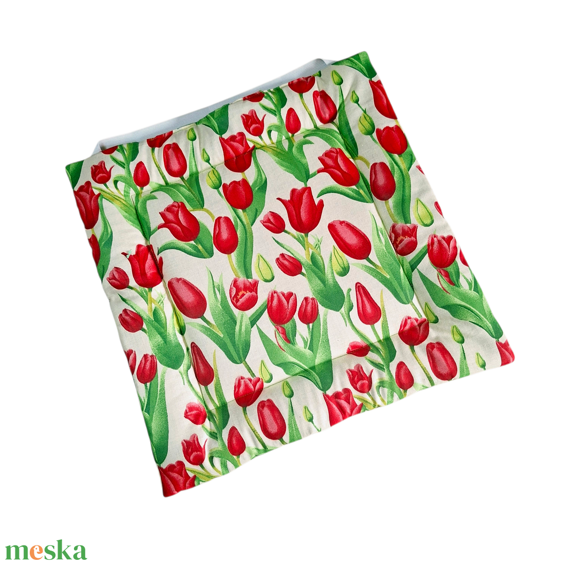 Iskolai ülőpárna székre, beige alapon piros tulipános- Meska.hu