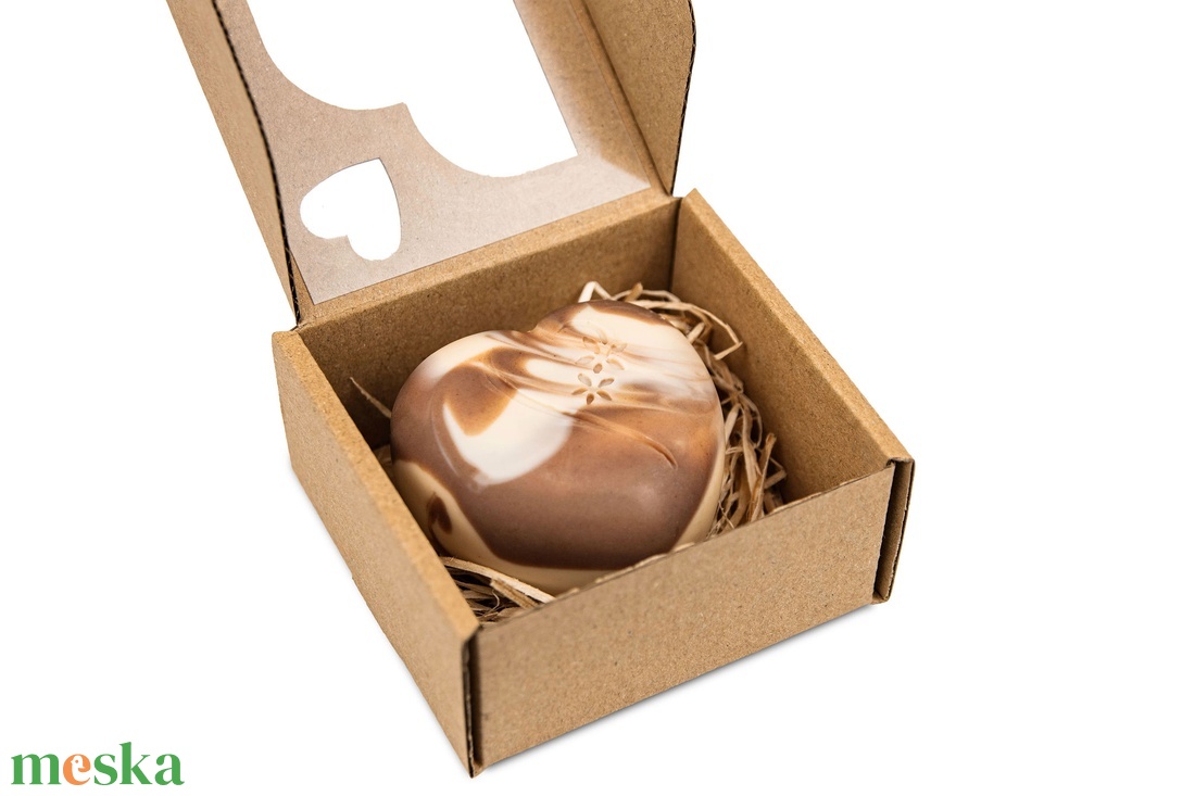 Szív forma vörösbarna-púder márványos- exclusiv kézműves szappan ...