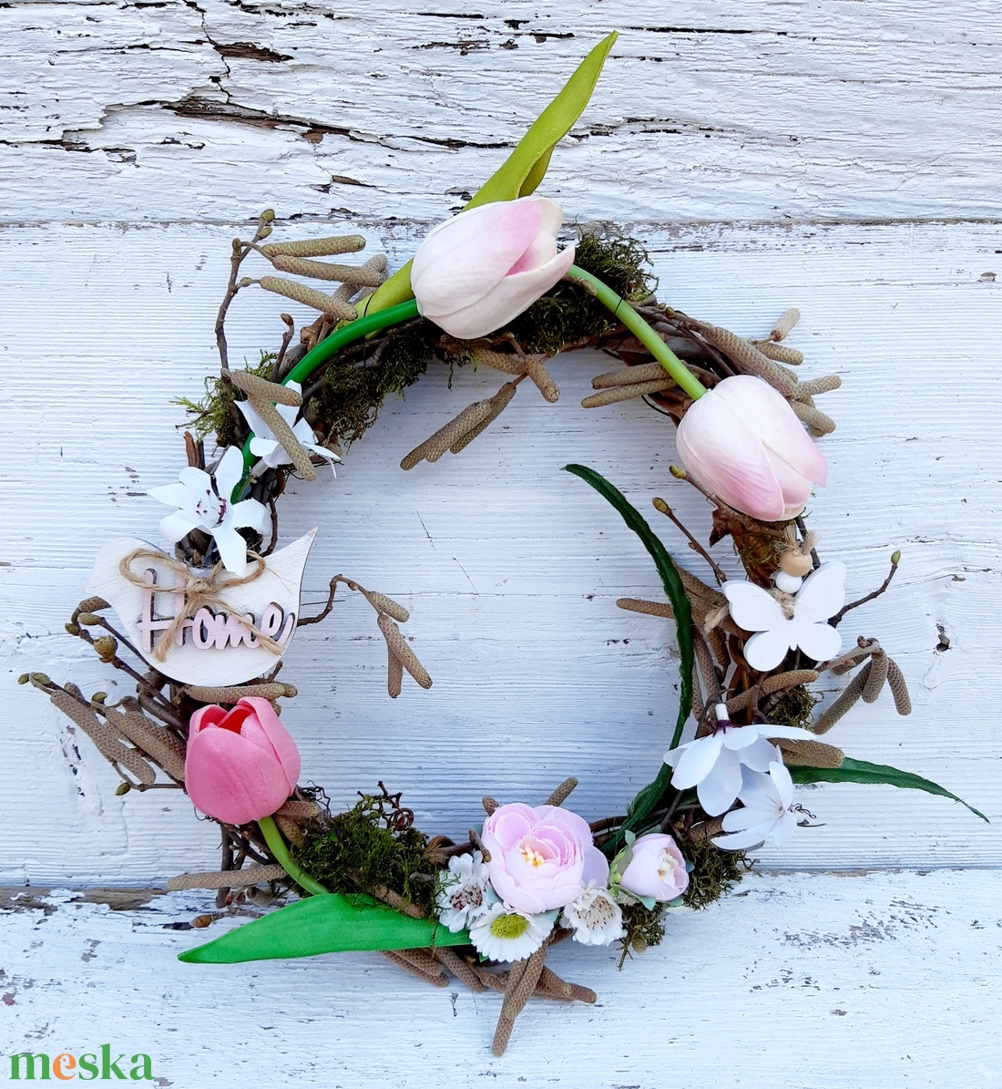 Tavasz hírnöke- Tavaszi koszorú, Ajtódísz, húsvéti fészekkoszorú ...