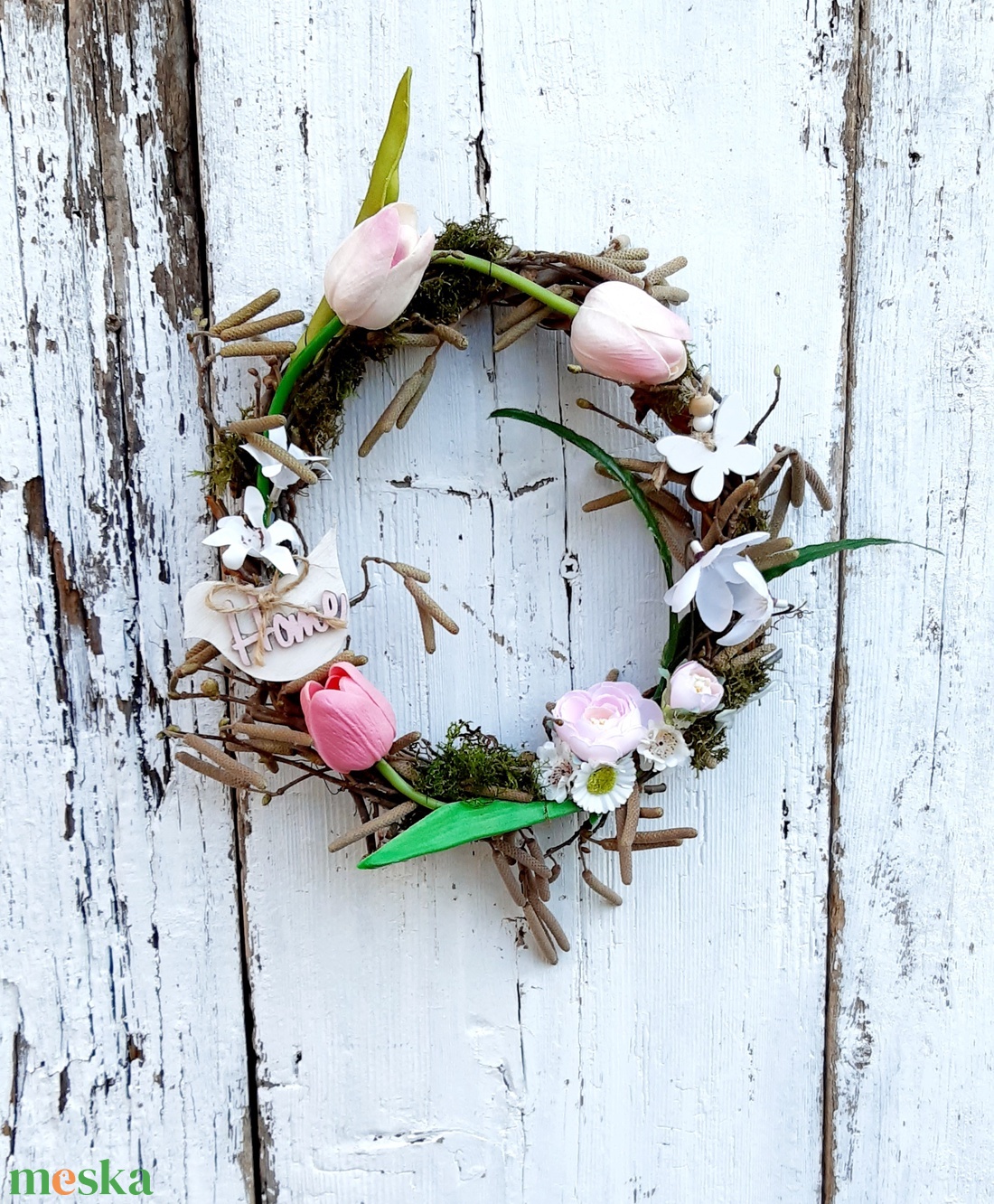 Tavasz hírnöke- Tavaszi koszorú, Ajtódísz, húsvéti fészekkoszorú ...