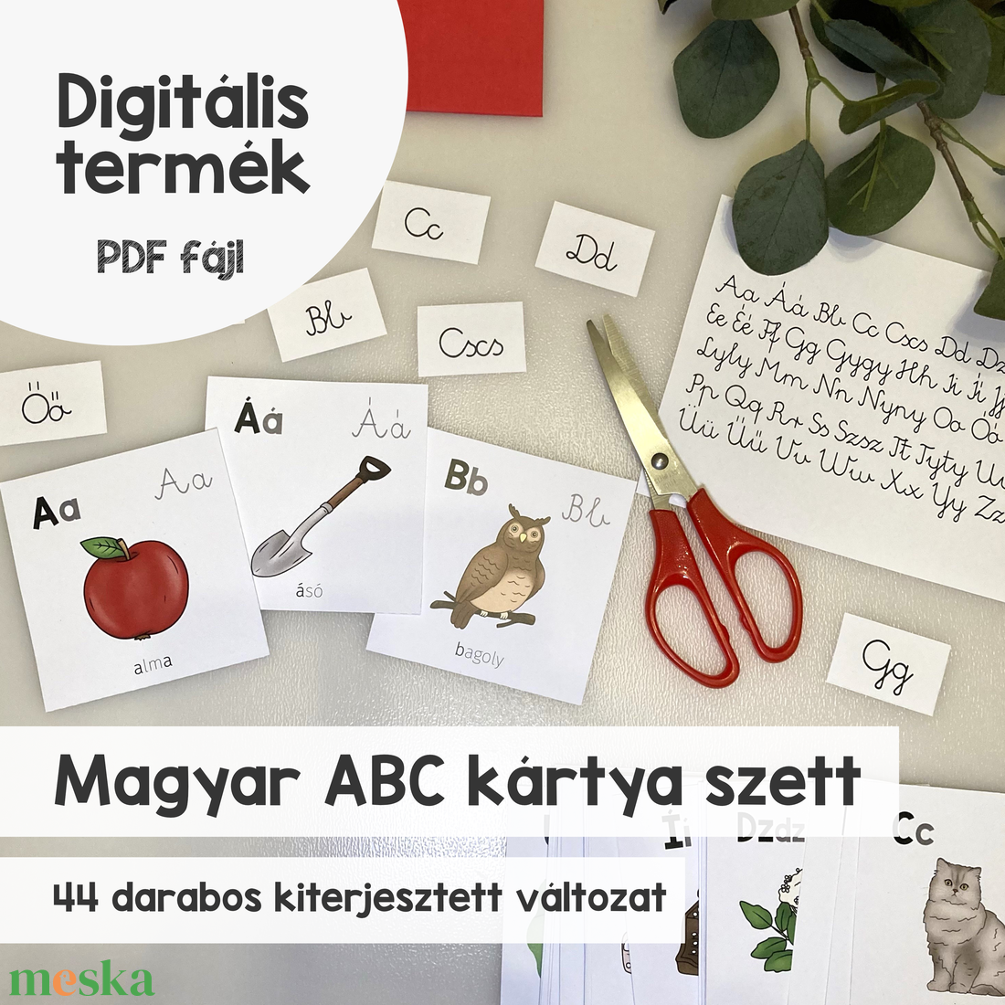 Magyar ABC kártya, 44 darabos kiterjesztett kártya szett (nyomtatható ...