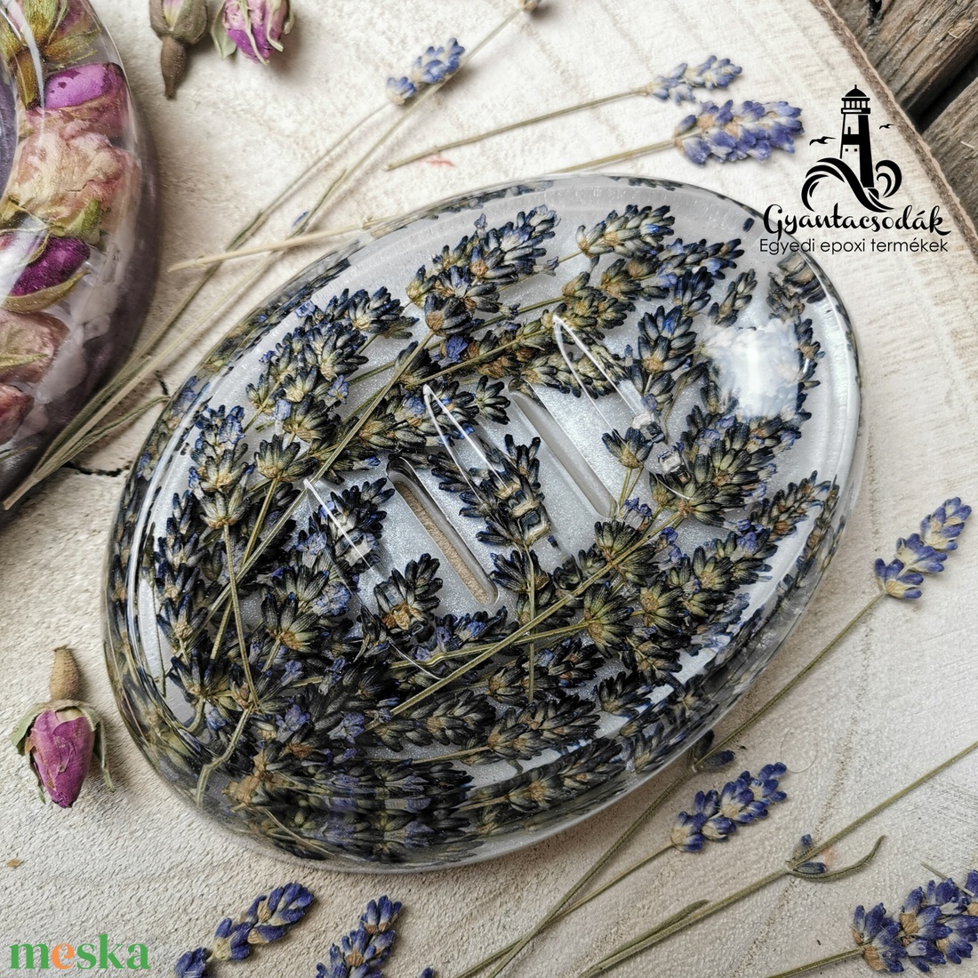 Levendulás szappantartó, Ovális - Epoxi, epoxy gyanta, műgyanta ...