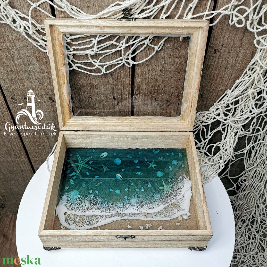 Ablakos Tengeres fadoboz - Epoxi, epoxy gyanta, műgyanta doboz ...