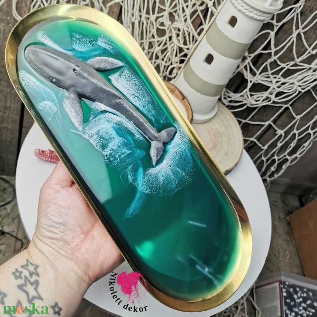 KÉSZLETKISÖPRÉS - TÁLCA - TENGERES, BÁLNÁVAL - EPOXI, EPOXY GYANTA ...