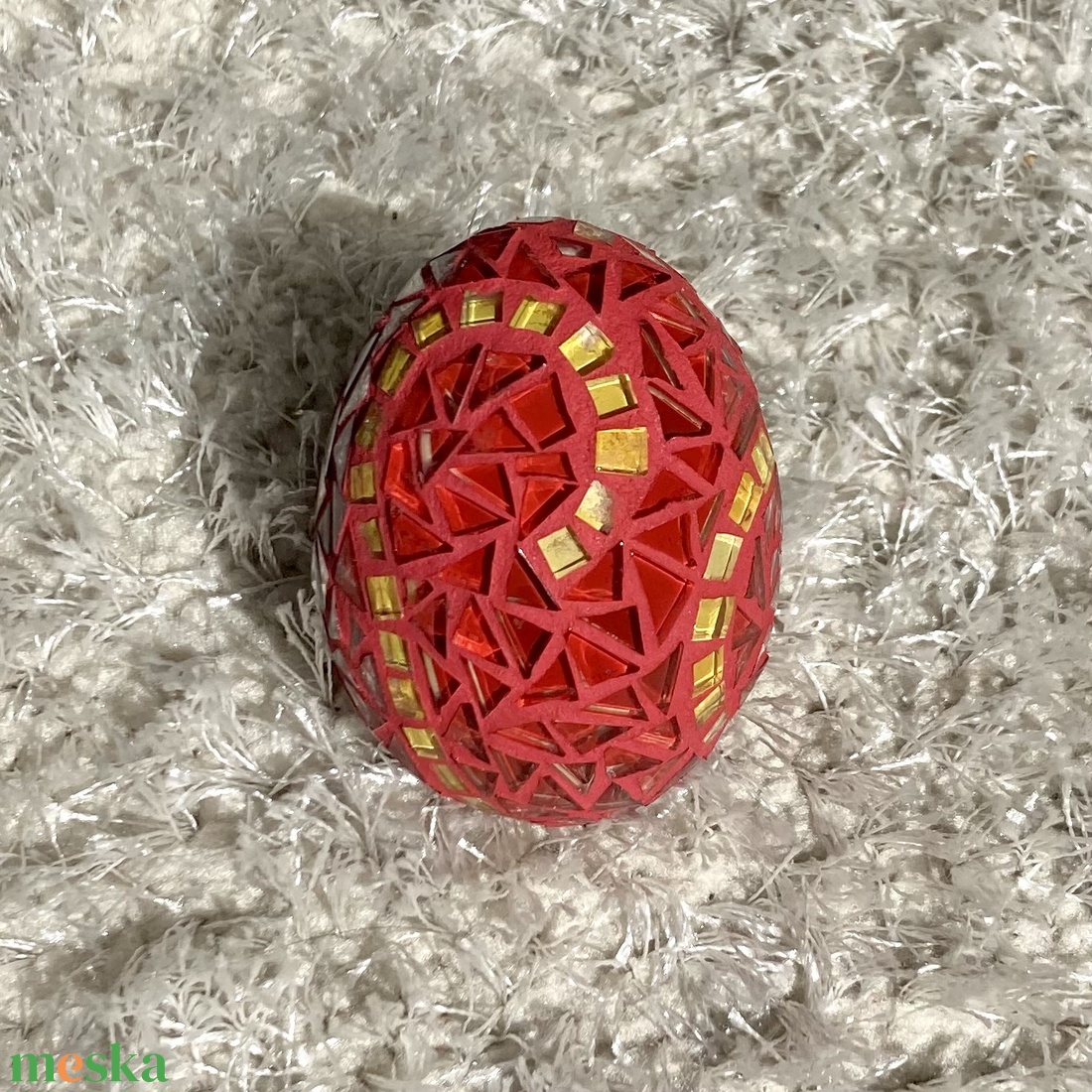 Mozaik húsvéti tojás - piros, sárga- Meska.hu