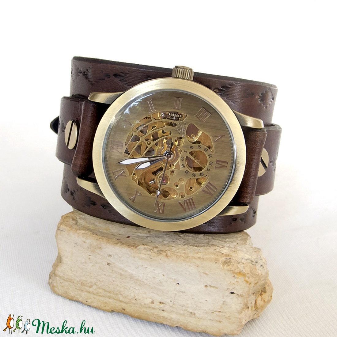 Férfi karóra, Átlátszó, Mechanikus karóra,Antik bronz Skeleton karóra ...