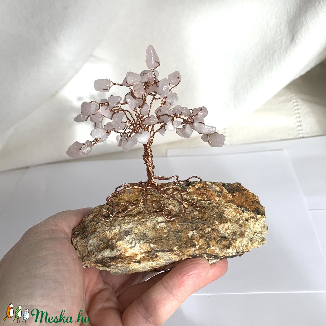 Életfa Ékszerfa szerencsefa rózsakvarc kristályokból - kb.100 kristály ...