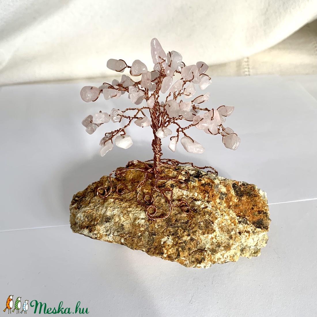 Életfa Ékszerfa szerencsefa rózsakvarc kristályokból - kb.100 kristály ...
