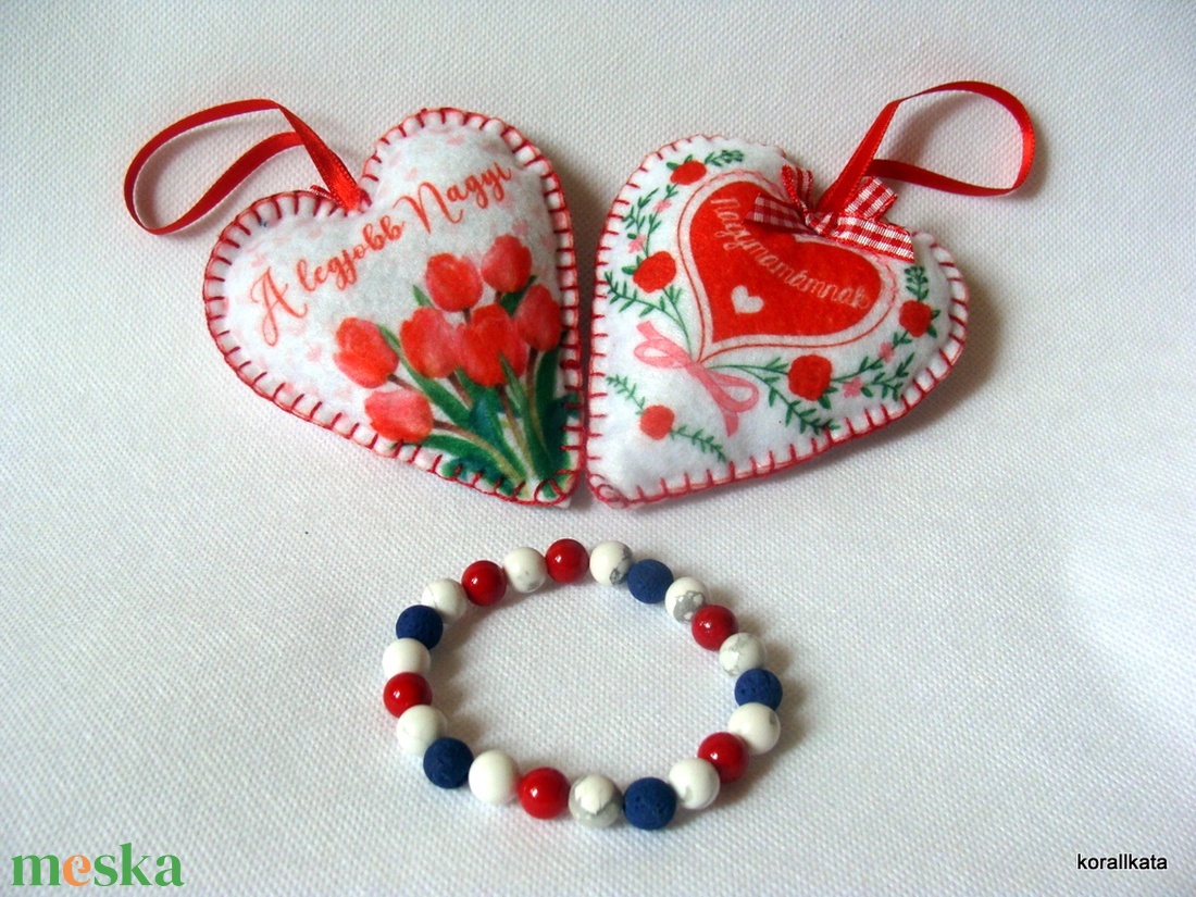 Anyák napi filc dekoráció és ásvány karkötő szett, nagymamáknak- Meska.hu