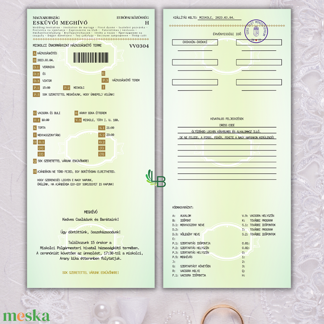 Esküvői meghívó, forgalmi engedély- Meska.hu