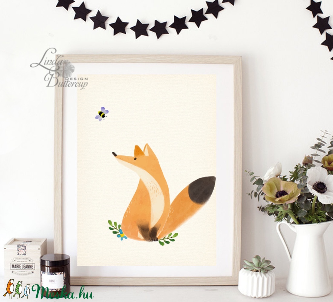 Babaszoba Falikép, Róka festmény, Gyerekszoba kép, dekoráció, erdei ...