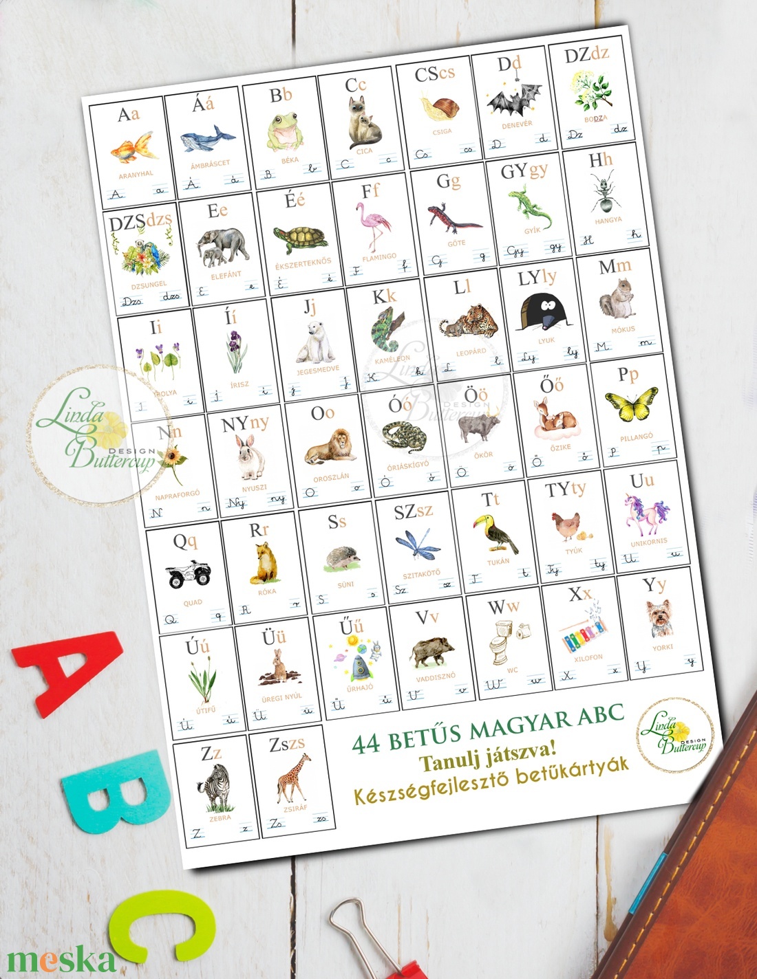 ABC kártya, 44 db-os kiterjesztett magyar ábécé kártya szett dobozban ...