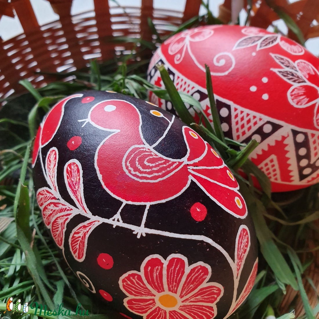 2db Lúd tojás, Eredeti hímes tojás, Hagyományos kézzel írott, viaszolt ...