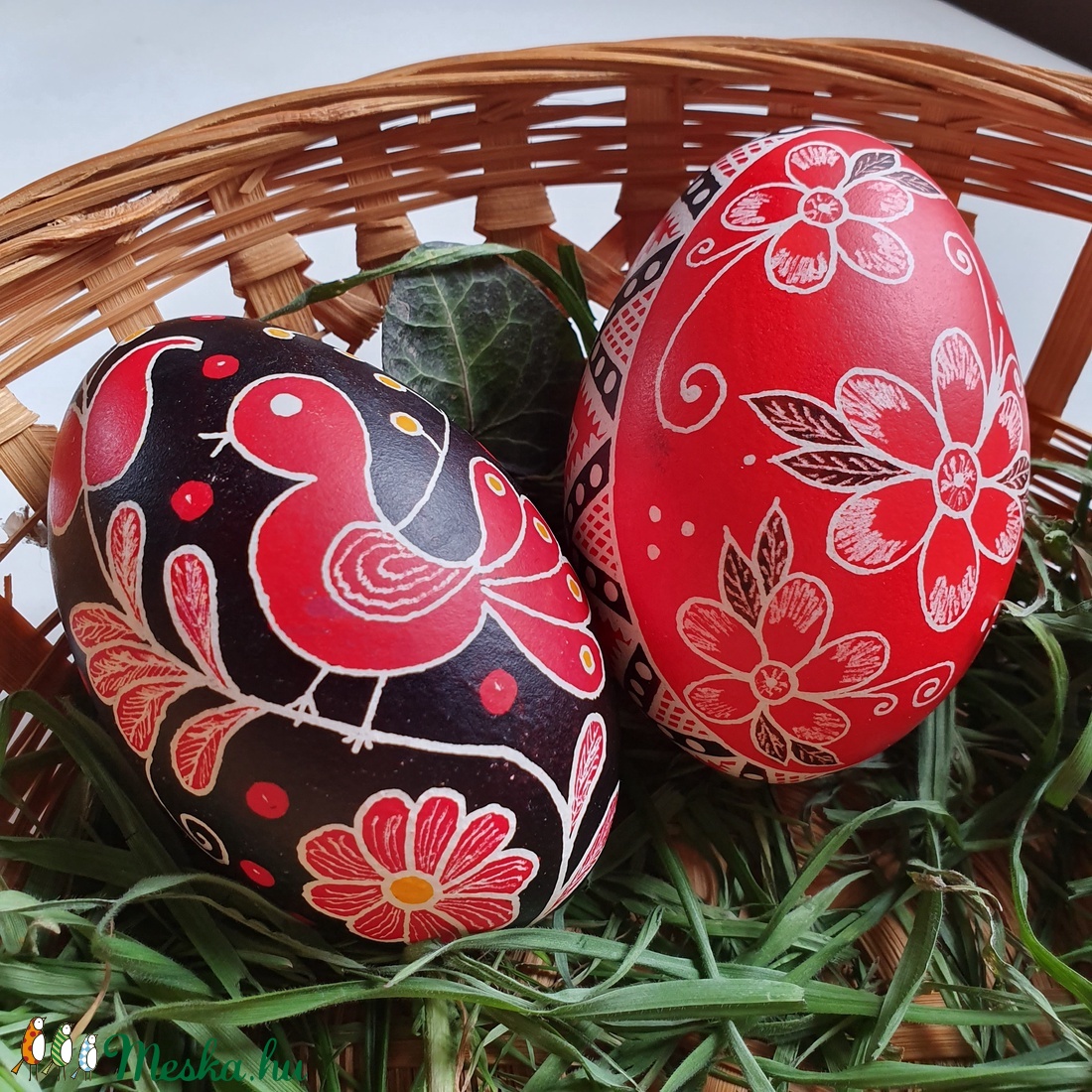 2db Lúd tojás, Eredeti hímes tojás, Hagyományos kézzel írott, viaszolt ...