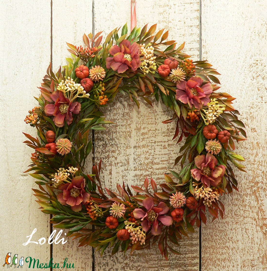 Őszi selyemvirág koszorú- Meska.hu