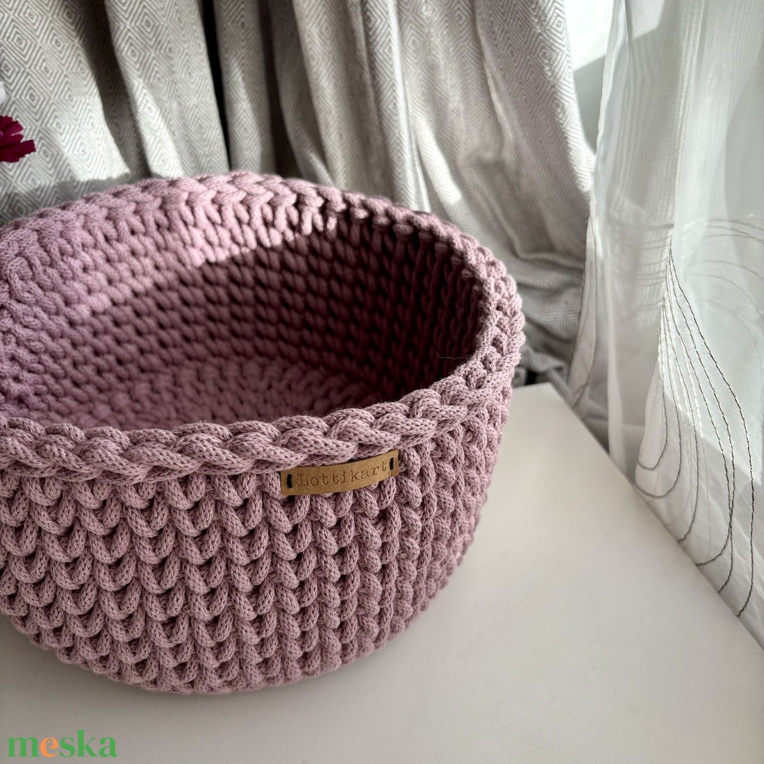 Lottikart kramanctartó, horgolt tároló ,,fahéj, antik rózsaszín ...
