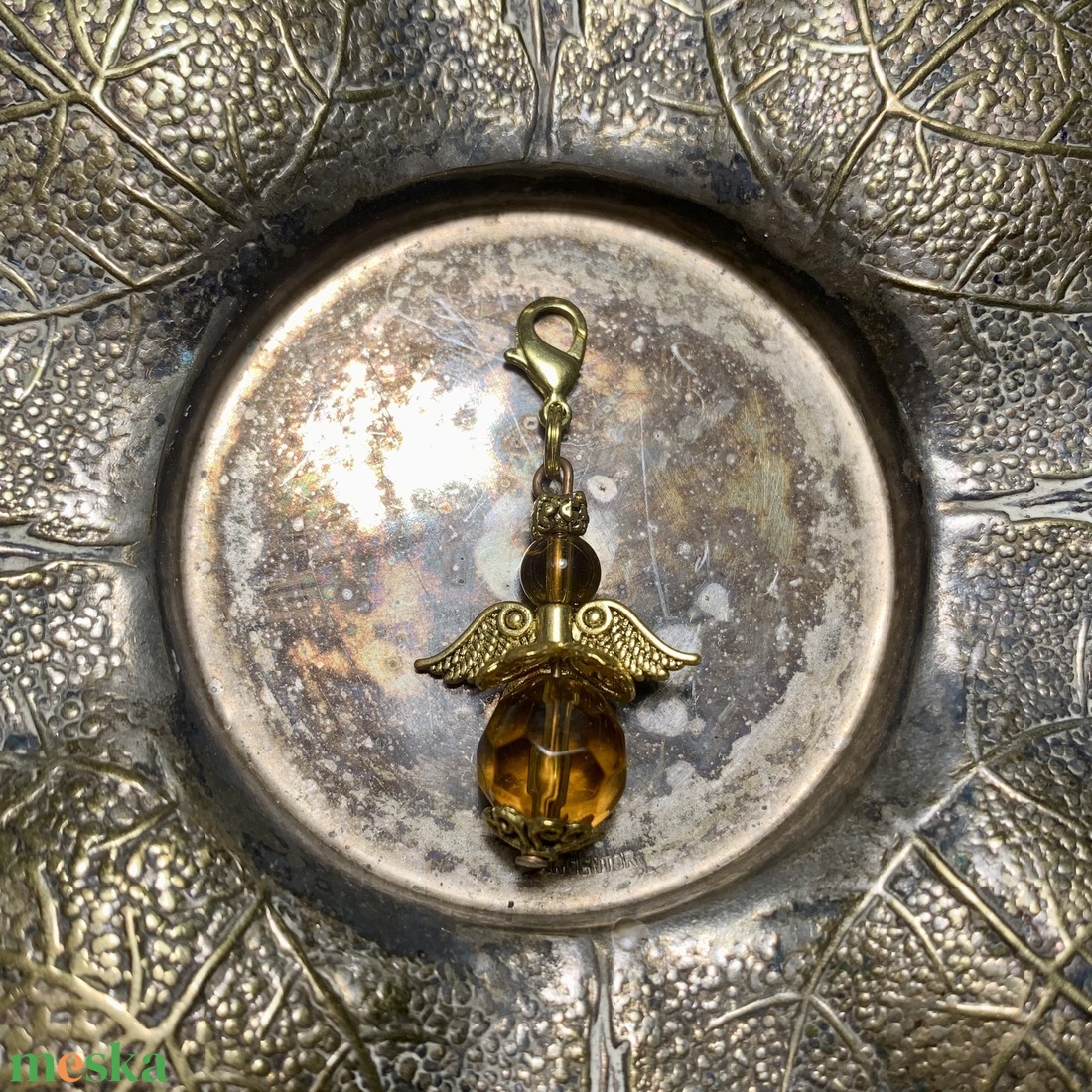 Borostyán Angyal, őrangyal kulcsra, táskára, ásvány angyal kabala ...