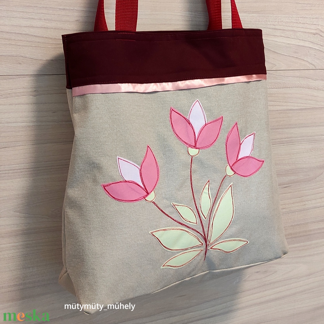 Textil táska, bevásárló táska, shopper (rózsaszín virágos)- Meska.hu