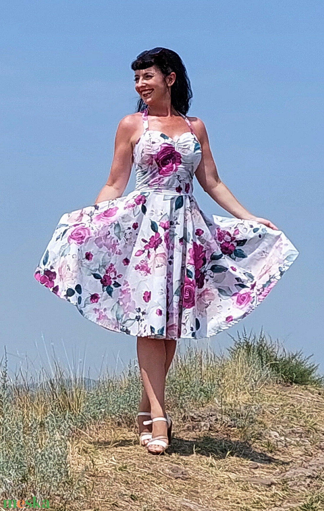 Pinup Rockabilly ruha, rózsa mintás, virágos- Meska.hu