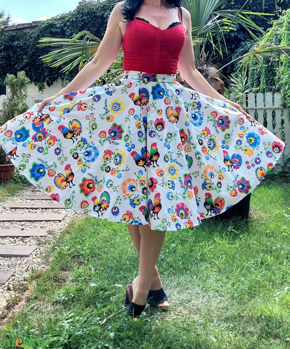 Folk Rockabilly szoknya matyó mintás, rózsás, kakasos néptánc - Meska.hu