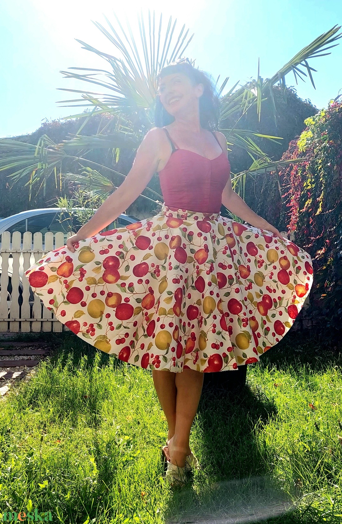 Folk Rockabilly szoknya gyümölcs, cseresznyés, almás- Meska.hu
