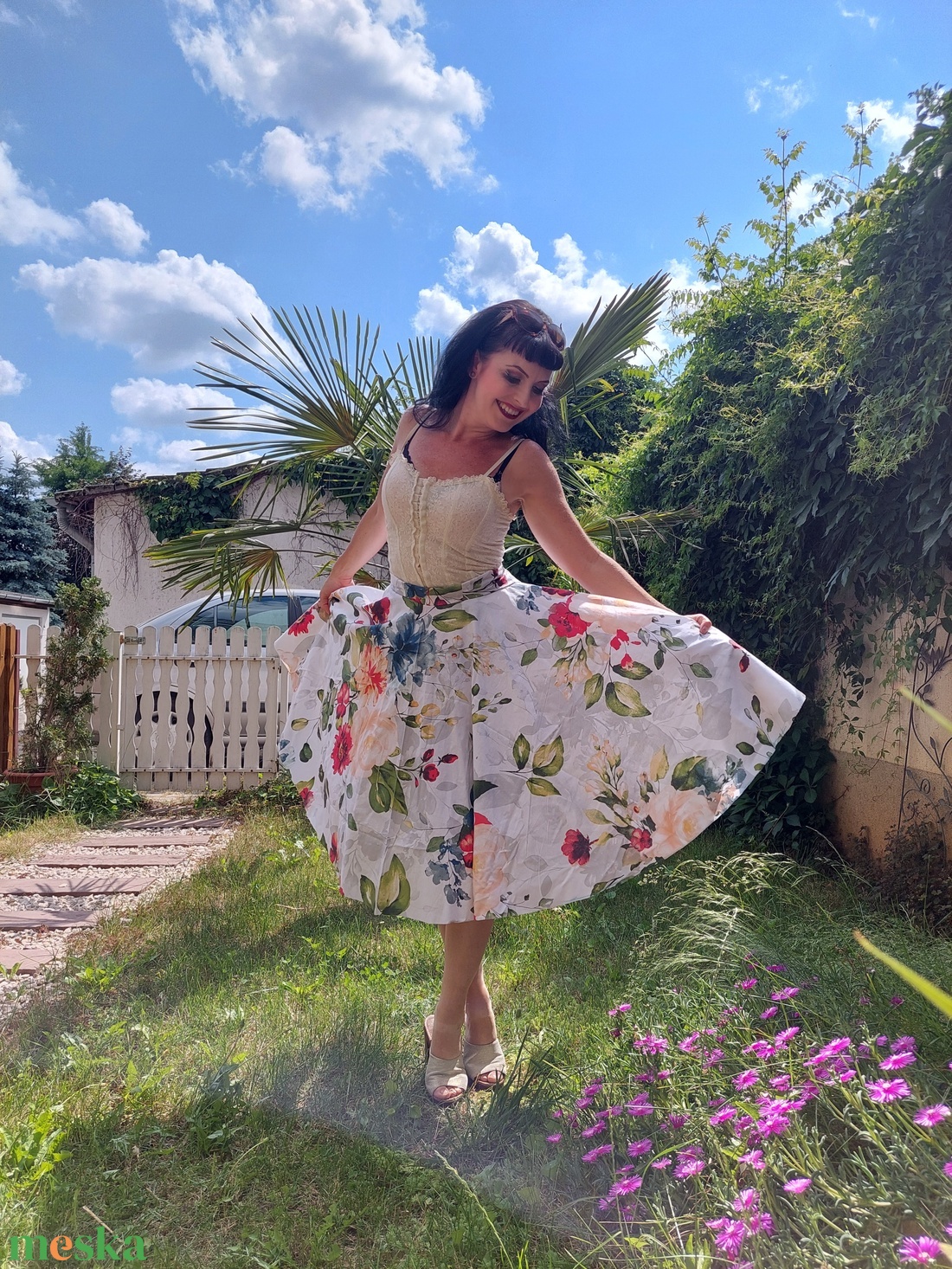 Pinup Rockabilly szoknya rózsás virágos - Meska.hu