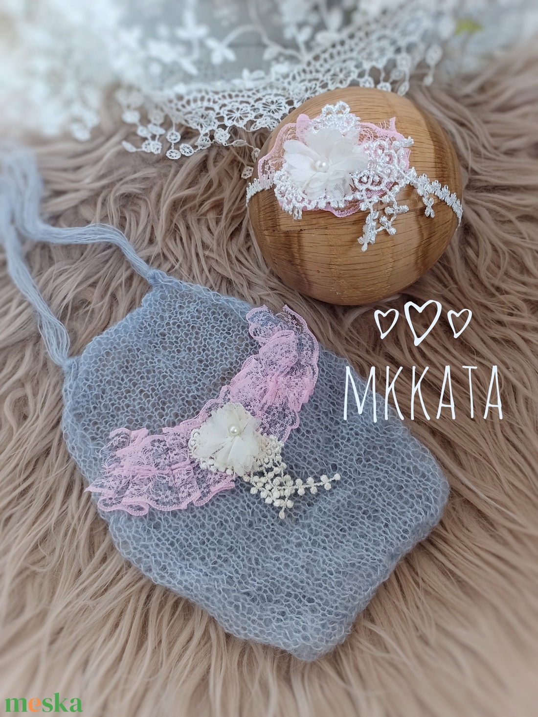 Kisbaba első fényképei: Kézzel kötött szett Újszülött fotózásra- Meska.hu