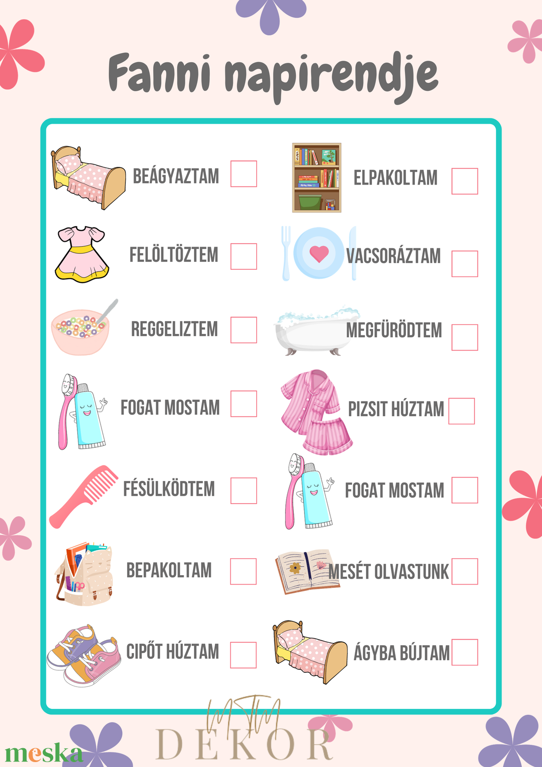 Napirend táblázat gyerekeknek - Meska.hu