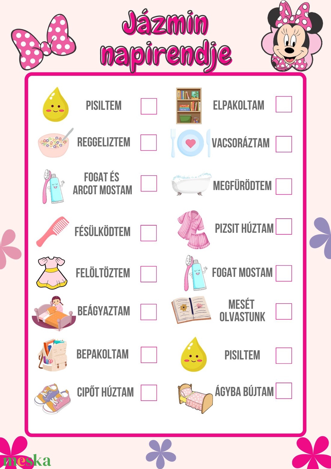 Napirend táblázat gyerekeknek - Meska.hu