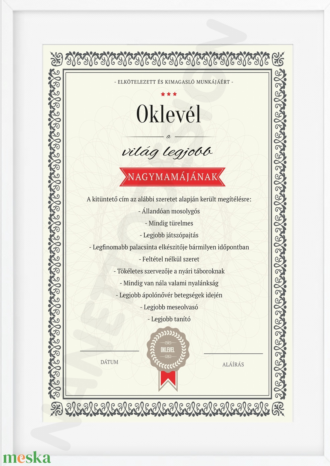 Legjobb Nagyi, Legjobb nagymama oklevél, certification, legjobb ...