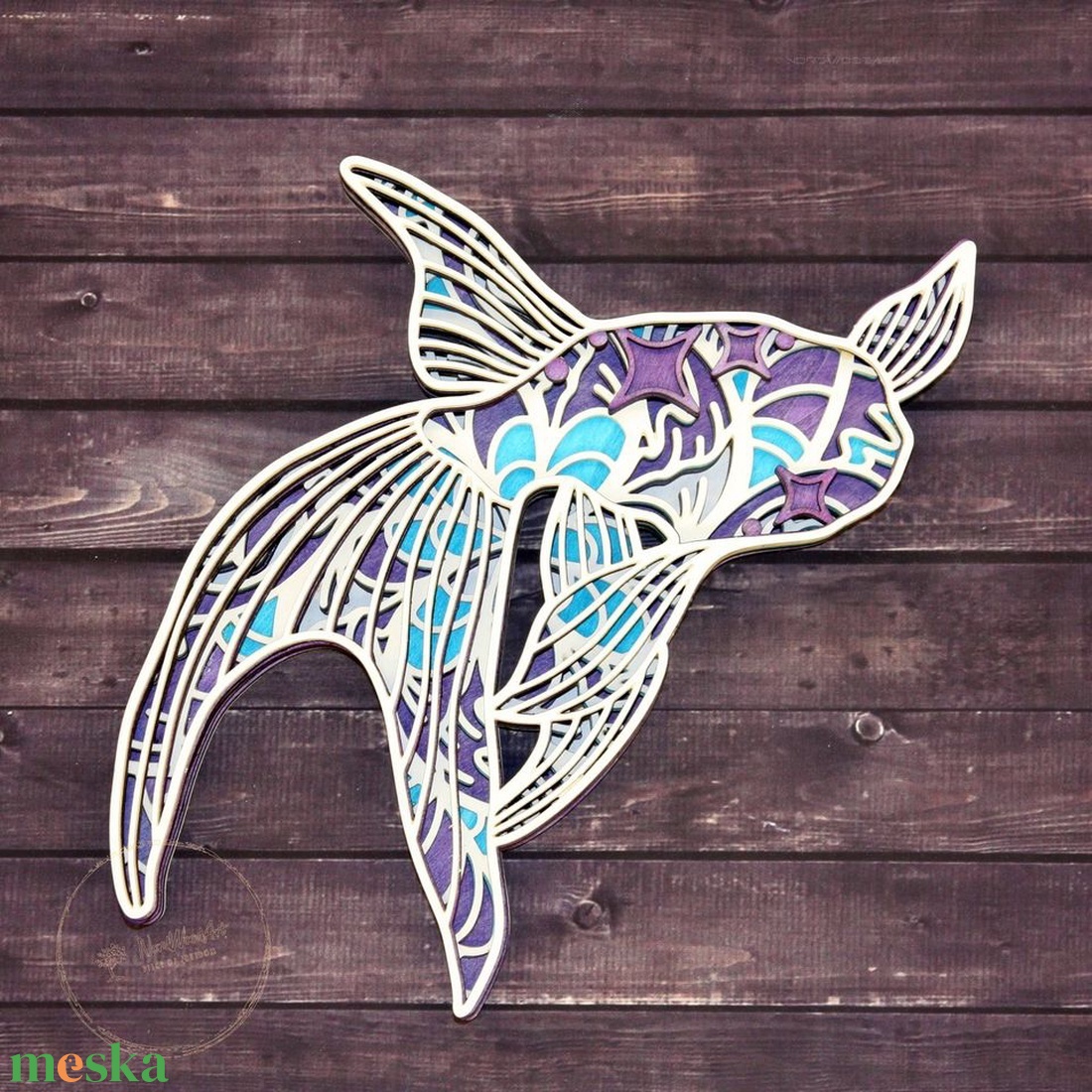 Fából készült 3D-s falikép bohóc hal formában- Meska.hu