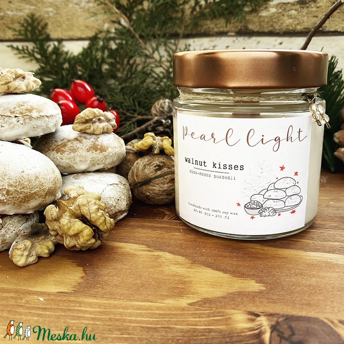 Walnut Kisses szójagyertya DESIGNER- Meska.hu