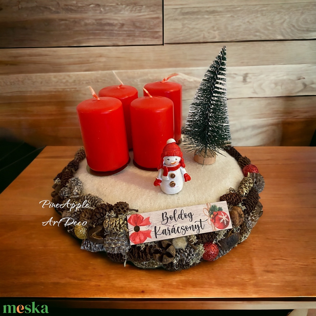 Kicsi Adventi koszorú piros arany színekkel- Meska.hu