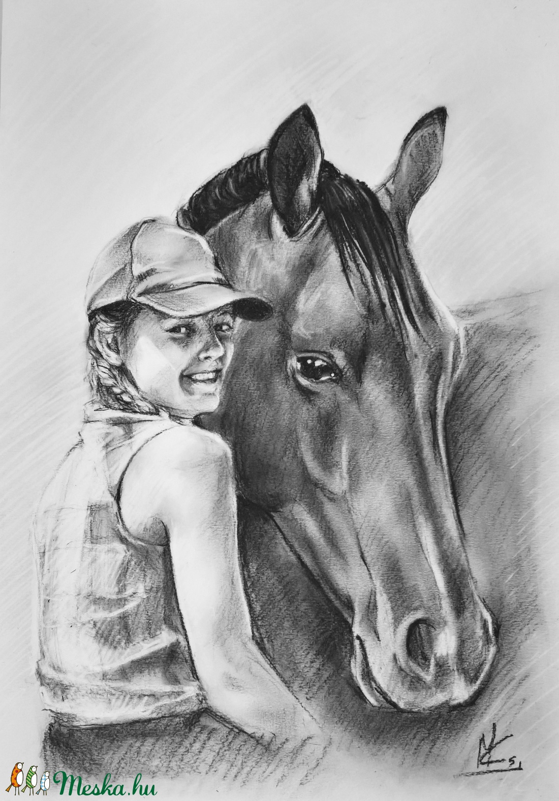 Lovas rajz / szén ceruza / állatbarát / legjobb ajándék / élethű ...