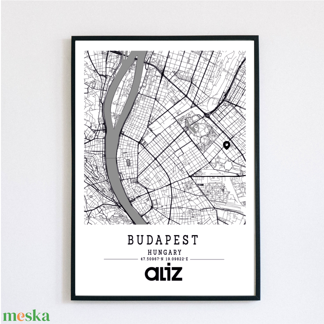 Minimalista Budapest fekete-fehér dekorációs térkép - Aliz - A4 - nyomtatott- Meska.hu