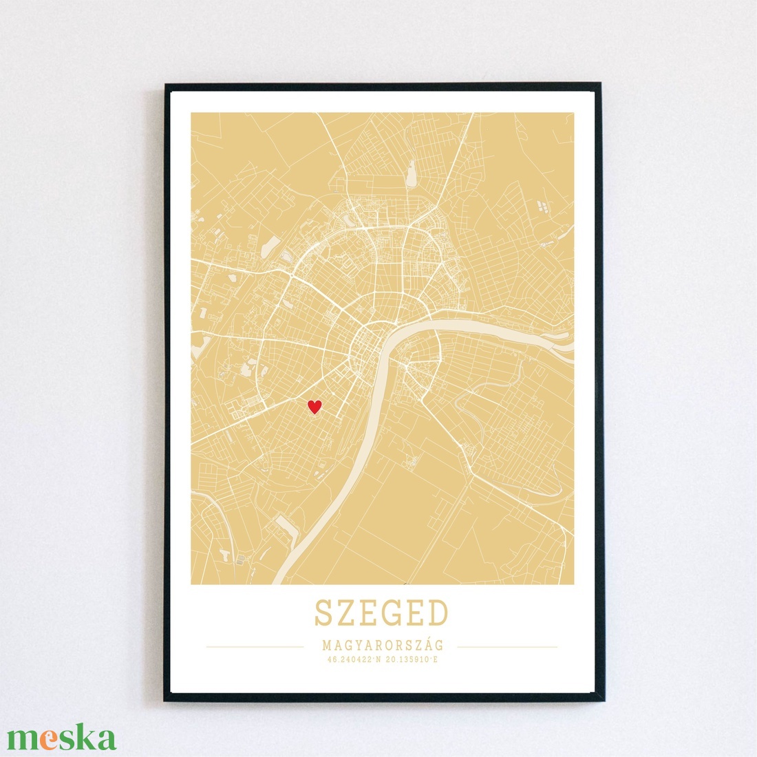 Egyedi minimalista SZEGED színes dekorációs térkép - arany A3 digitális- Meska.hu